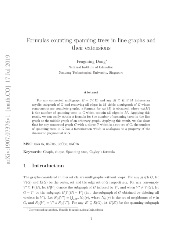 Pdf Formulas Counting Spanning Trees In Line Graphs And Their