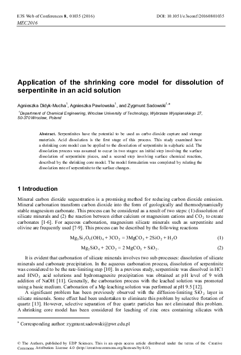 (PDF) Application of the shrinking core model for dissolution of ...