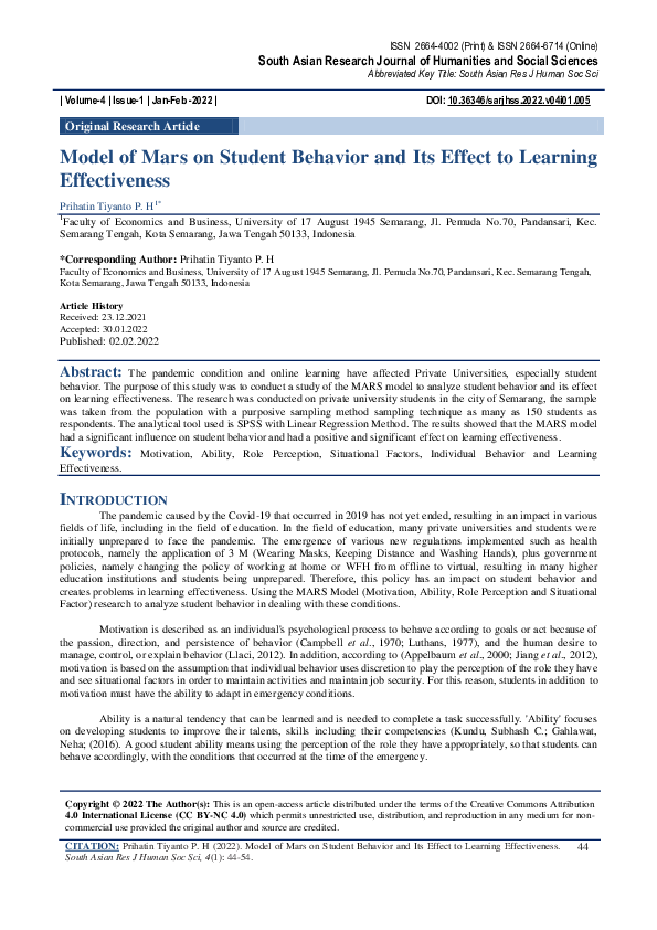 (PDF) Model of Mars on Student Behavior and Its Effect to Learning ...