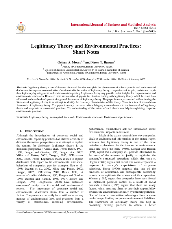 (PDF) Legitimacy Theory and Environmental Practices: Short Notes