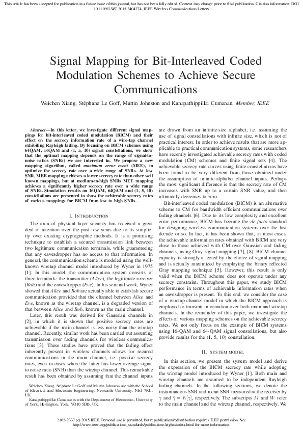 (PDF) Signal Mapping for Bit-Interleaved Coded Modulation Schemes to ...