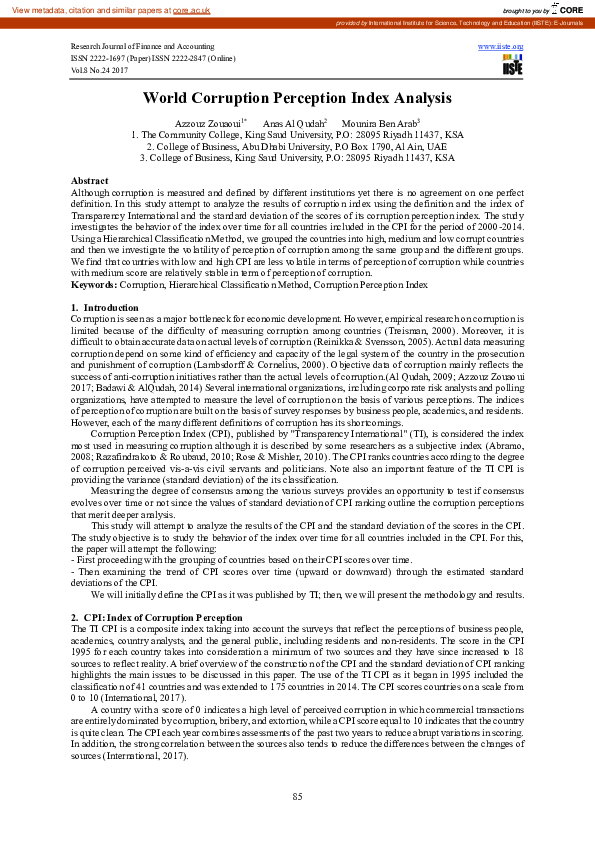 (PDF) World Corruption Perception Index Analysis