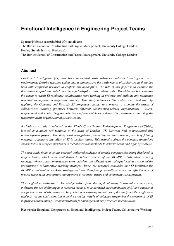 (PDF) Emotional Intelligence in Engineering Project Teams