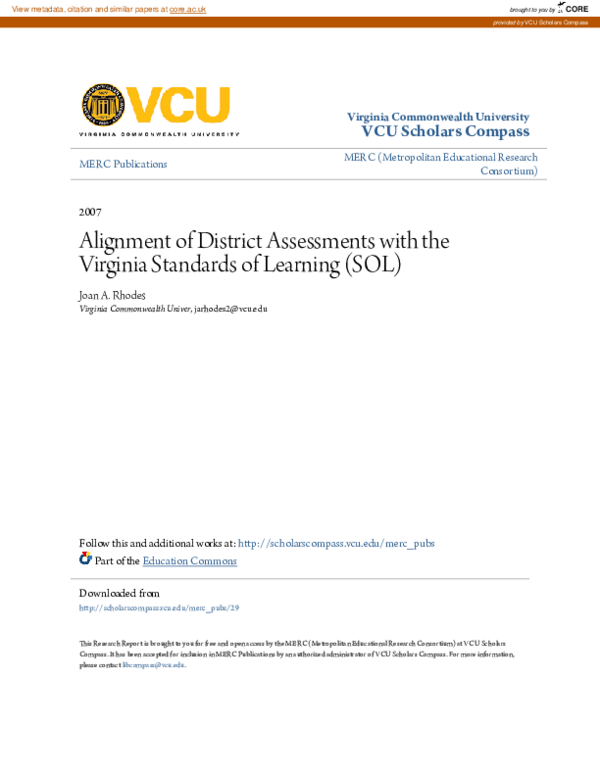 (PDF) Alignment of District Assessments with the Virginia Standards of ...