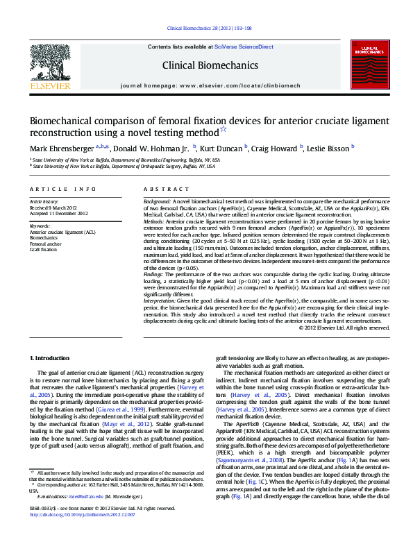 (PDF) Biomechanical comparison of femoral fixation devices for anterior ...