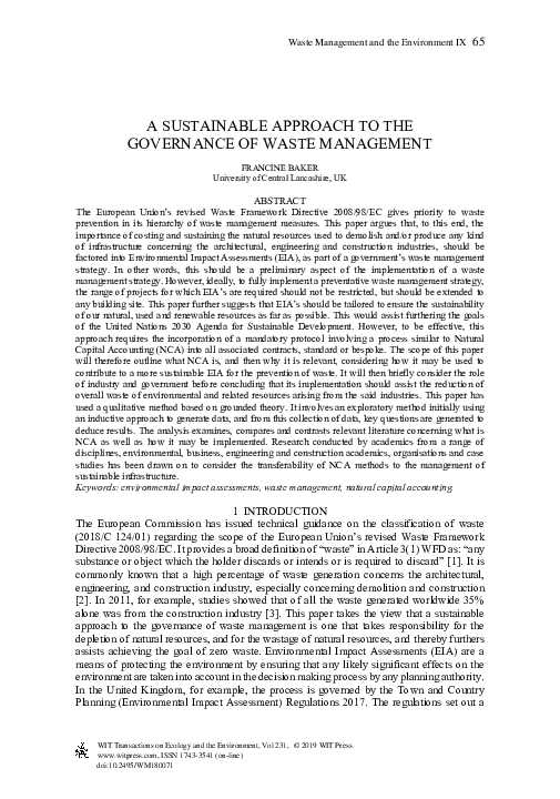 (PDF) A Sustainable Approach to the Governance of Waste Management