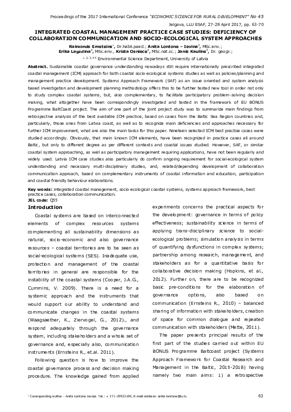 (PDF) Integrated Coastal Management Practice Case Studies: Deficiency ...