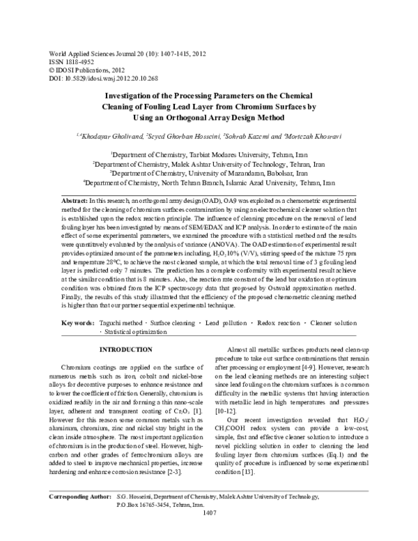 (PDF) A novel surface cleaning method for chemical removal of fouling ...