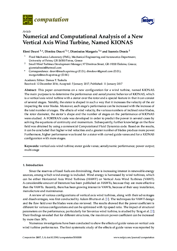 (PDF) Numerical and Computational Analysis of a New Vertical Axis Wind Turbine, Named KIONAS ...