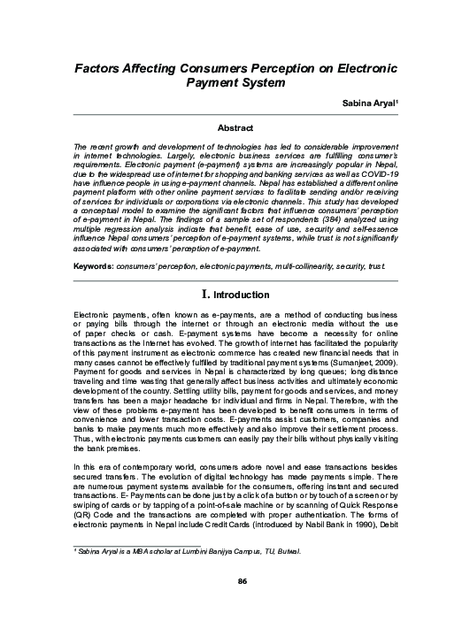 (PDF) Factors Affecting Consumers' Perception on Electronic Payment System
