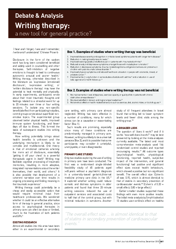 (PDF) Writing therapy: a new tool for general practice?
