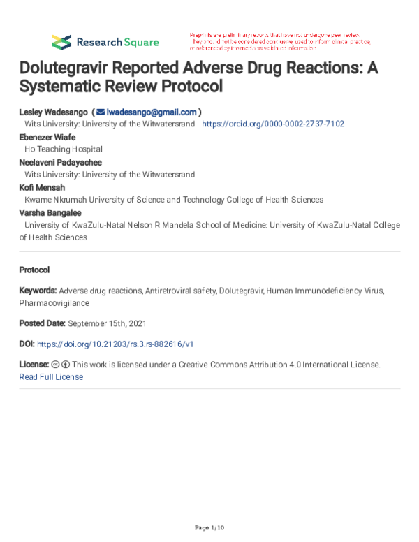 (PDF) Dolutegravir Reported Adverse Drug Reactions: A Systematic Review ...