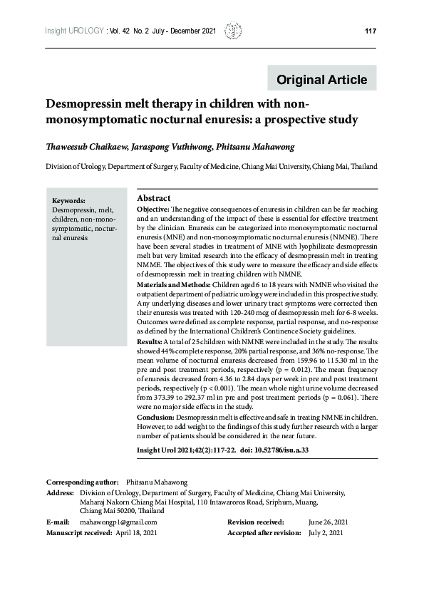 (PDF) The Desmopressin melt therapy in children with non ...