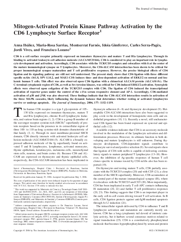 (PDF) Mitogen-Activated Protein Kinase Pathway Activation by the CD6 ...
