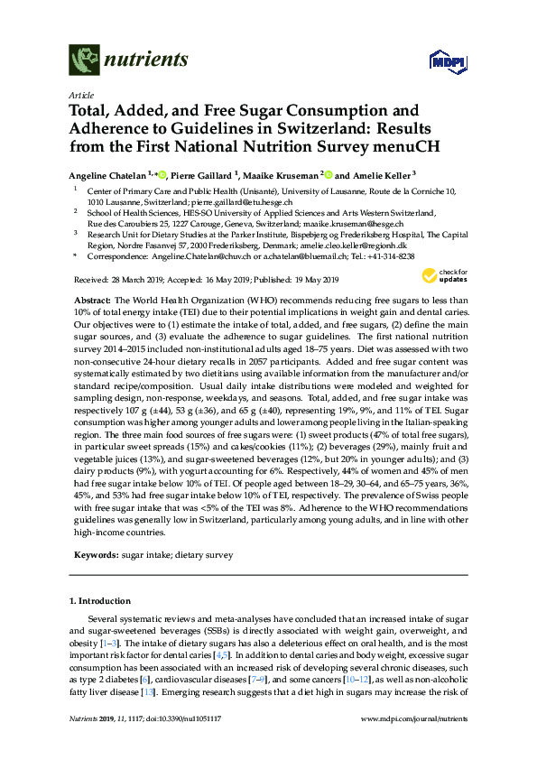 (PDF) Total, Added, and Free Sugar Consumption and Adherence to ...
