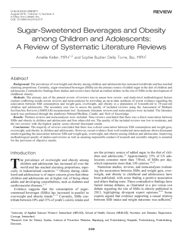 (PDF) Sugar-Sweetened Beverages and Obesity among Children and Adolescents: A Review of ...