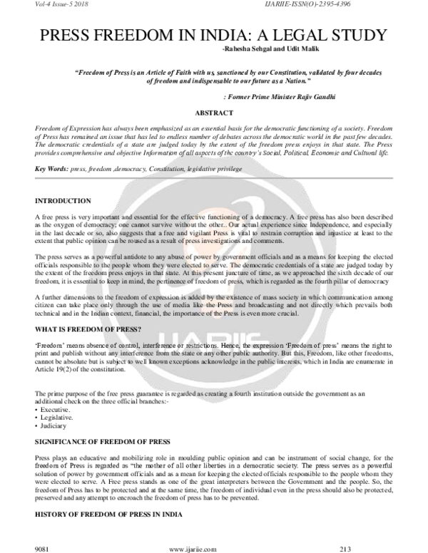 (PDF) Press Freedom in India