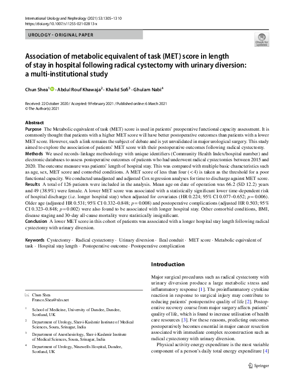 (PDF) Association of metabolic equivalent of task (MET) score in length ...