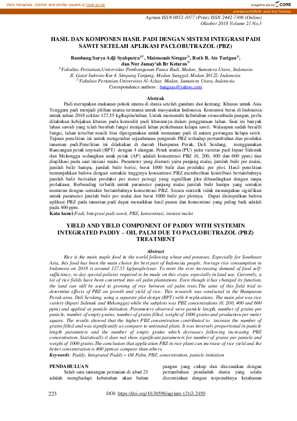 (PDF) Hasil Dan Komponen Hasil Padi Dengan Sistem Integrasi Padi-Sawit ...