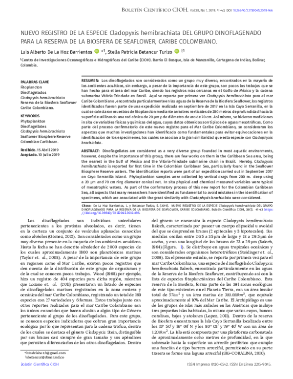 (PDF) NUEVO REGISTRO DE LA ESPECIE Cladopyxis hemibrachiata DEL GRUPO ...