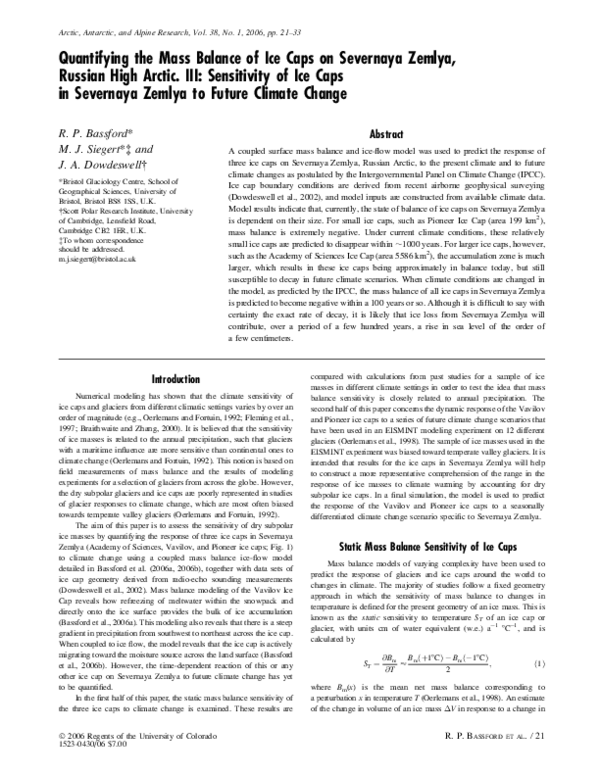 (PDF) Quantifying the Mass Balance of Ice Caps on Severnaya Zemlya ...