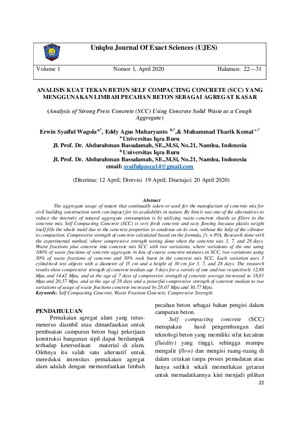 (PDF) ANALISIS KUAT TEKAN BETON SELF COMPACTING CONCRETE (SCC) YANG MENGGUNAKAN LIMBAH PECAHAN ...