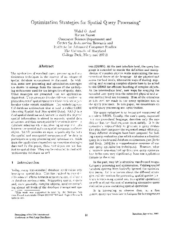 Pdf Optimization For Spatial Query Processing