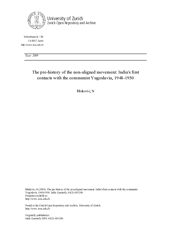 (PDF) The Pre-history of the Non-Aligned Movement