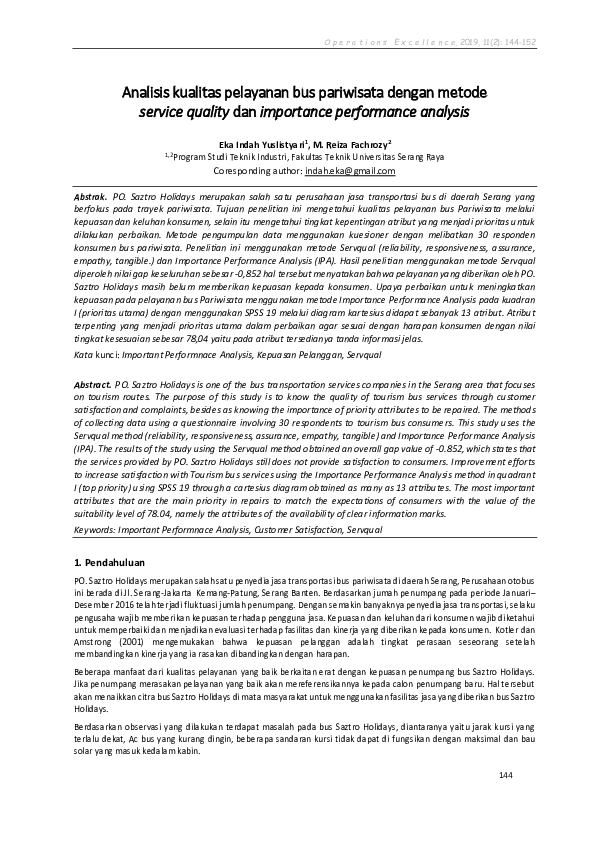 (PDF) Analisis kualitas pelayanan bus pariwisata dengan metode service quality dan importance ...