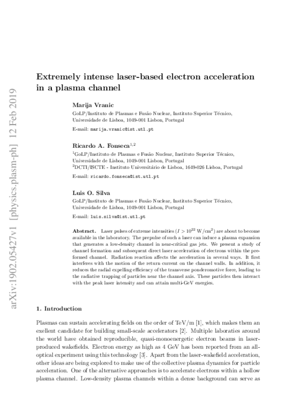 (PDF) Extremely intense laser-based electron acceleration in a plasma channel