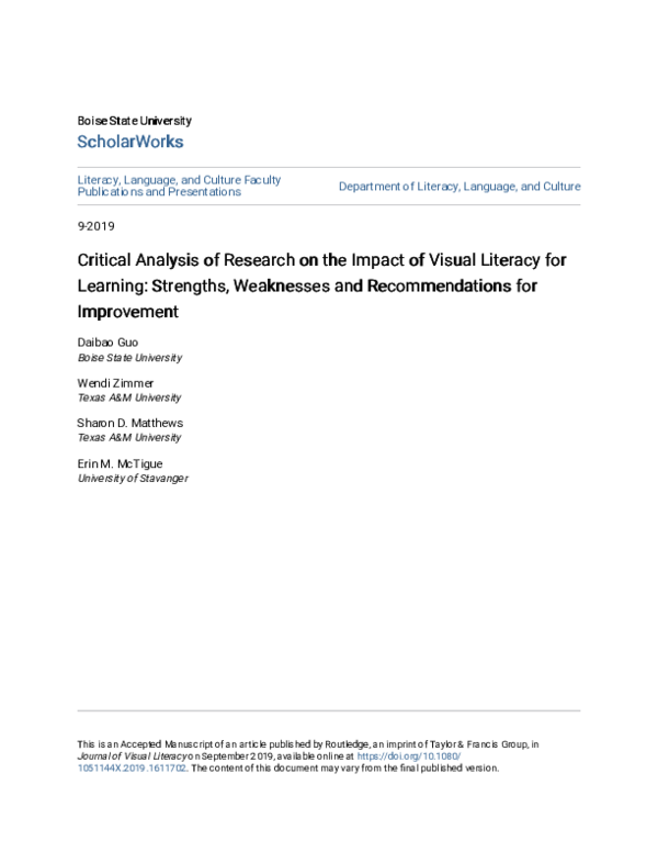 (PDF) Critical analysis of research on the impact of visual literacy ...