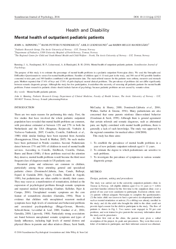 (PDF) Mental health of outpatient pediatric patients