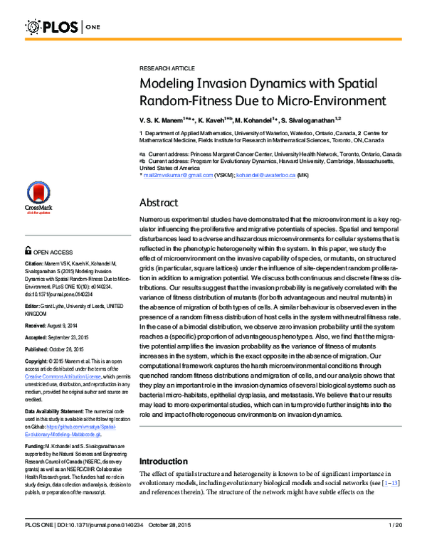 (PDF) Modeling Invasion Dynamics with Spatial Random-Fitness Due to Micro-Environment