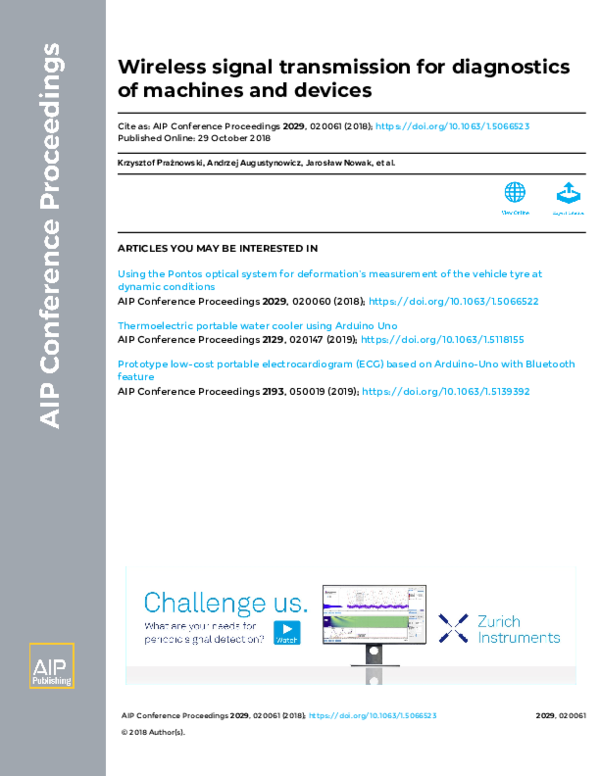 (PDF) Wireless signal transmission for diagnostics of machines and devices