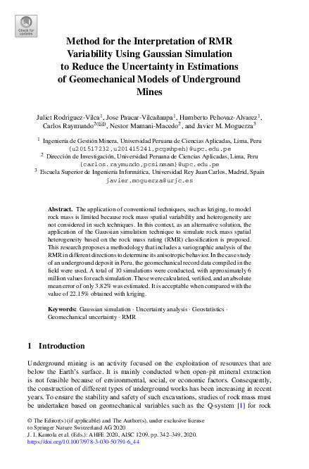 (PDF) Method for the Interpretation of RMR Variability Using Gaussian Simulation to Reduce the ...