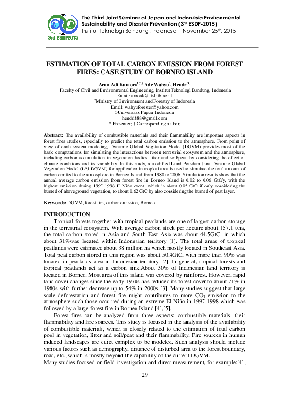 (PDF) Estimation of Total Carbon Emission from Forest Fires : Case Study of Borneo Island | Ade ...