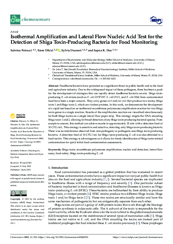 Pdf Isothermal Amplification And Lateral Flow Nucleic Acid Test For The Detection Of Shiga