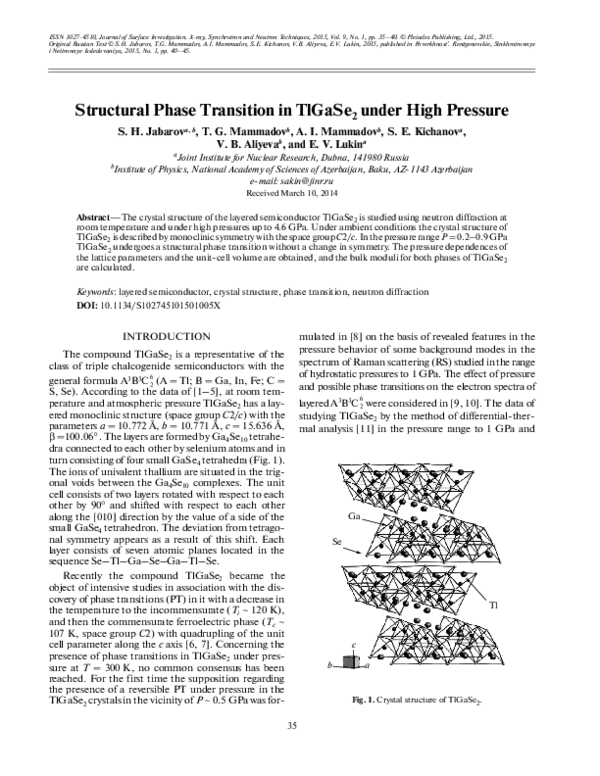 (PDF) Structural phase transition in TlGaSe2 under high pressure