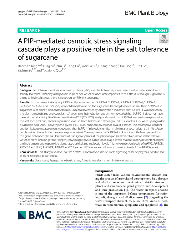(PDF) A PIP-mediated osmotic stress signaling cascade plays a positive ...