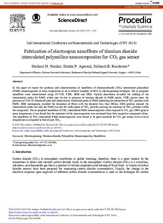 (PDF) Fabrication of Electrospun Nanofibers of Titanium Dioxide Intercalated Polyaniline ...