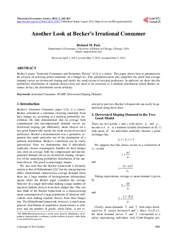 (PDF) Another Look at Becker’s Irrational Consumer