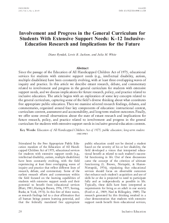 (PDF) Involvement and Progress in the General Curriculum for Students ...