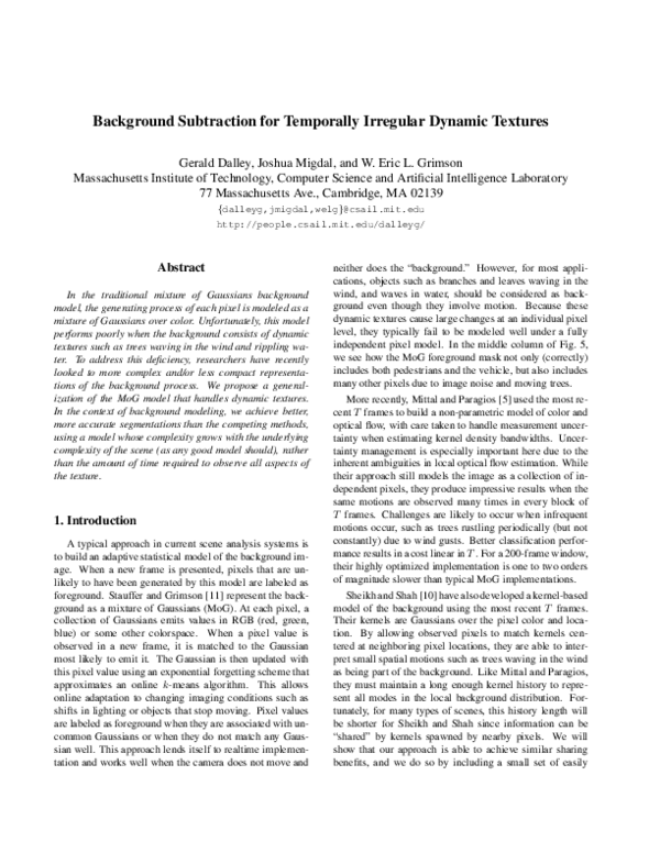 (PDF) Background Subtraction for Temporally Irregular Dynamic Textures