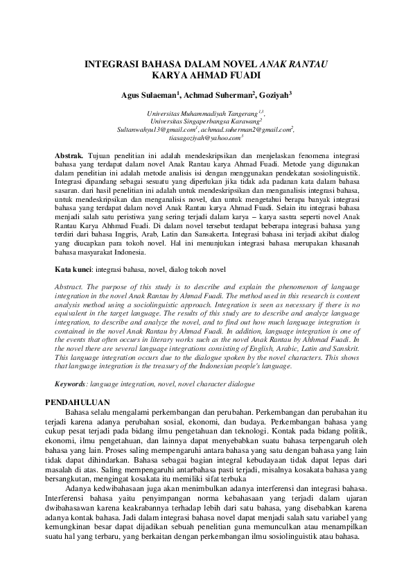 (PDF) Integrasi Bahasa Dalam Novel Anak Rantau Karya Ahmad Fuadi