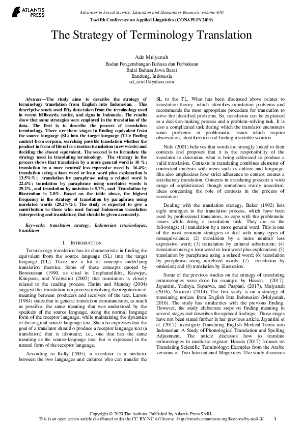 (PDF) The Strategy of Terminology Translation