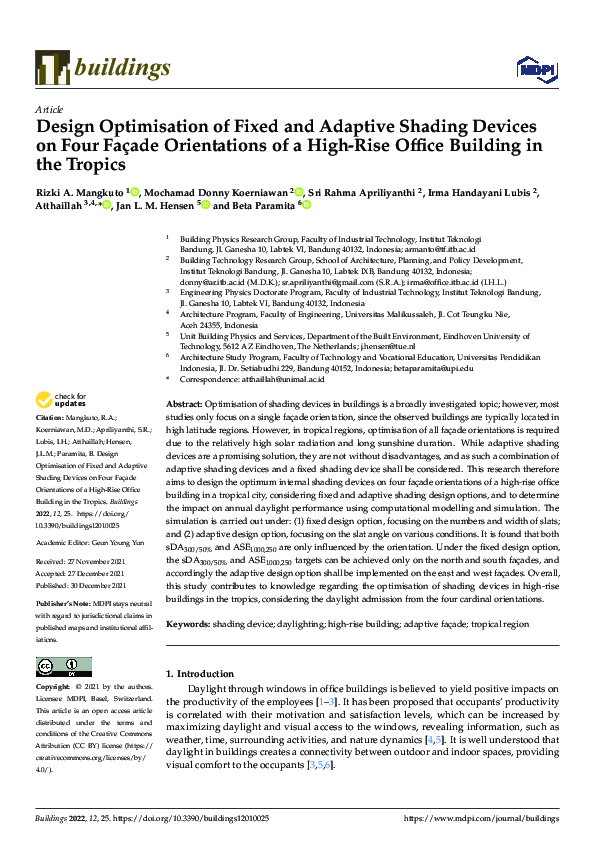 (PDF) Design Optimisation of Fixed and Adaptive Shading Devices on Four ...