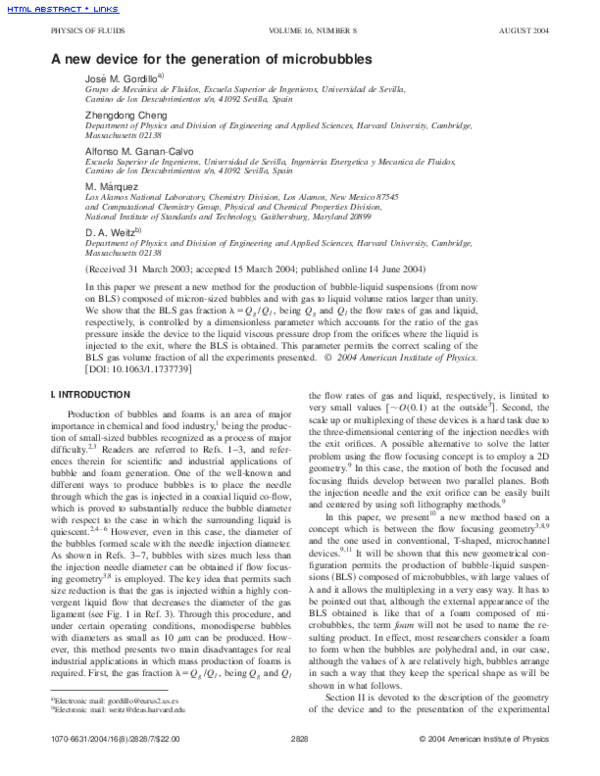 (PDF) A new device for the generation of microbubbles