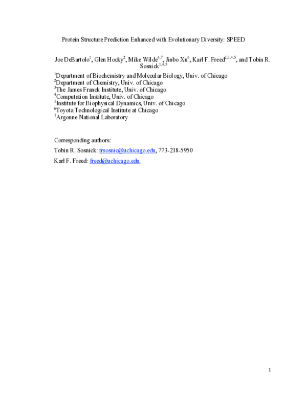 (PDF) Protein structure prediction enhanced with evolutionary diversity: SPEED