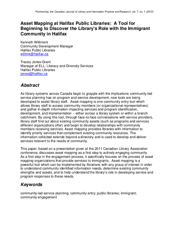(PDF) Asset Mapping at Halifax Public Libraries: A Tool for Beginning ...