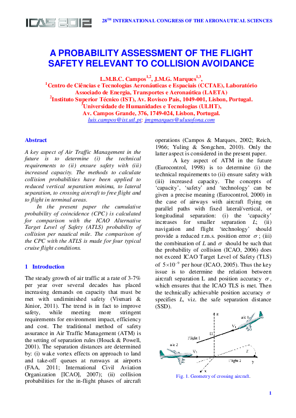 (PDF) A Probability Assessment of the Flight Safety Relevant to Collision Avoidance